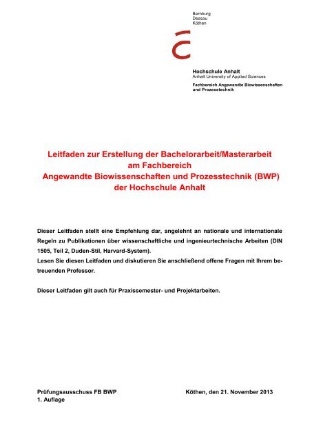 Leitfaden zur Erstellung der Bachelorarbeit/Masterarbeit im ...