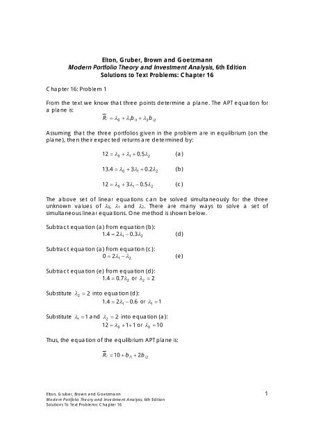 Elton, Gruber, Brown and Goetzmann Modern Portfolio Theory and ...