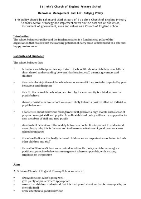 Behaviour policy - St Johns Primary School