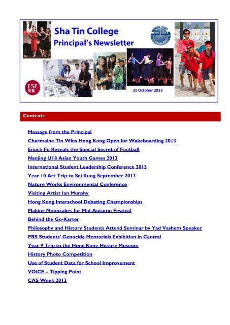 Principal's Newsletter Oct 31, 2013 - Sha Tin College