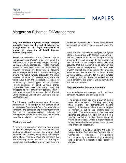 Mergers vs Schemes Of Arrangement - Maples and Calder