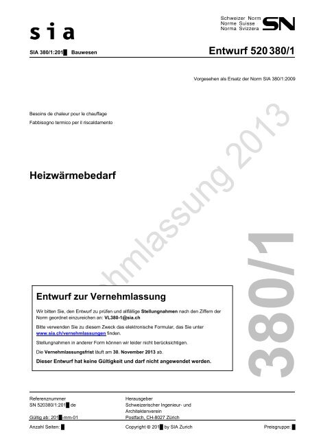 Vernehmlassung SIA 380/1
