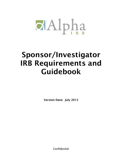 Sponsor/Investigator IRB Requirements and Guidebook - Alpha IRB
