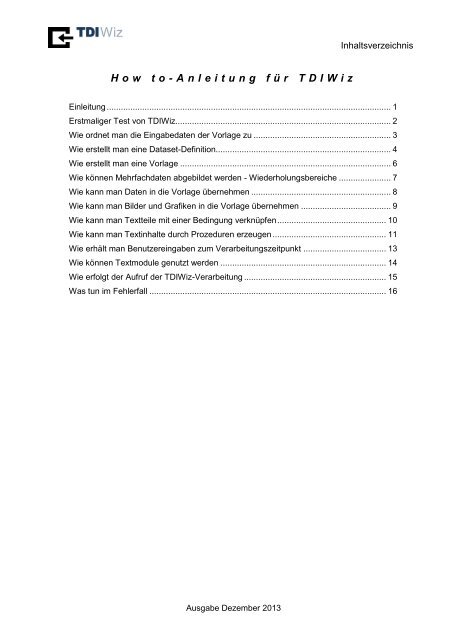 How to-Anleitung für TDIWiz - TDI-Text Data Integration Wizard