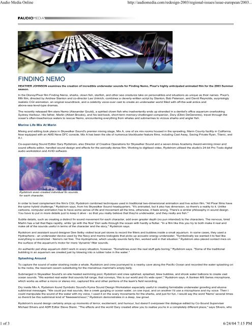 Sound Design in Finding Nemo