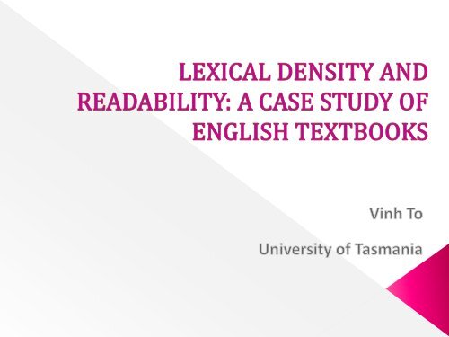 lexical density and readability: a case study of english textbooks