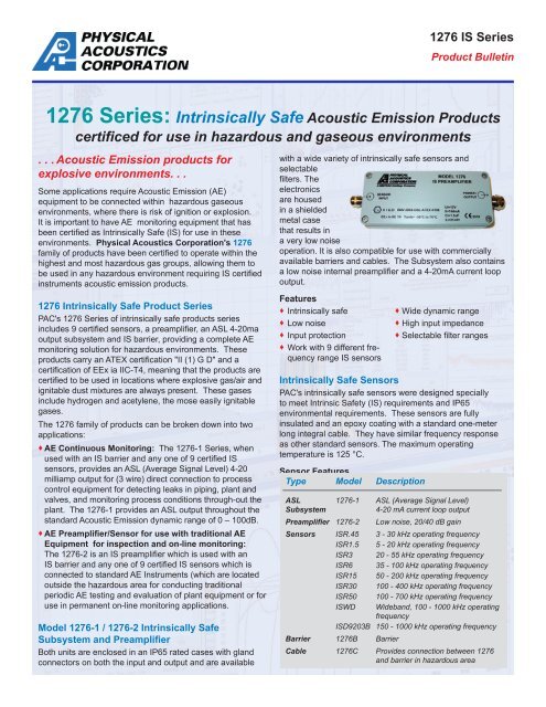 1276 Series: Intrinsically Safe Acoustic Emission Products certificed ...