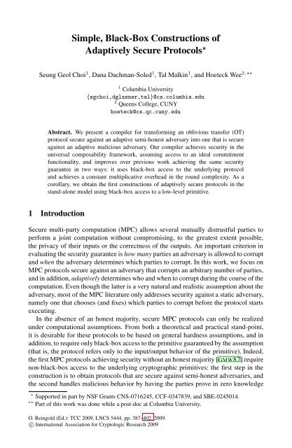 Simple, Black-Box Constructions of Adaptively Secure Protocols