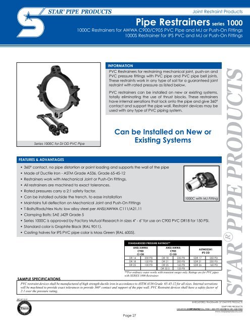 PVC Pipe Restrainer Catalog - Star Pipe Products