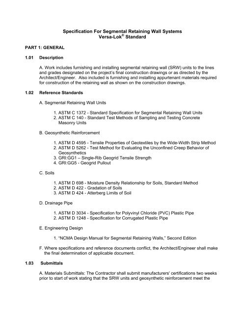 specification for segmental retaining wall systems - RI Lampus ...