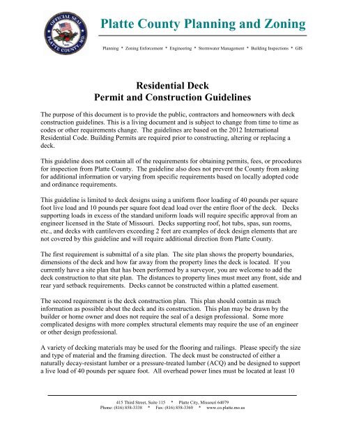 Residential Deck Permit and Construction Guidelines - Platte County