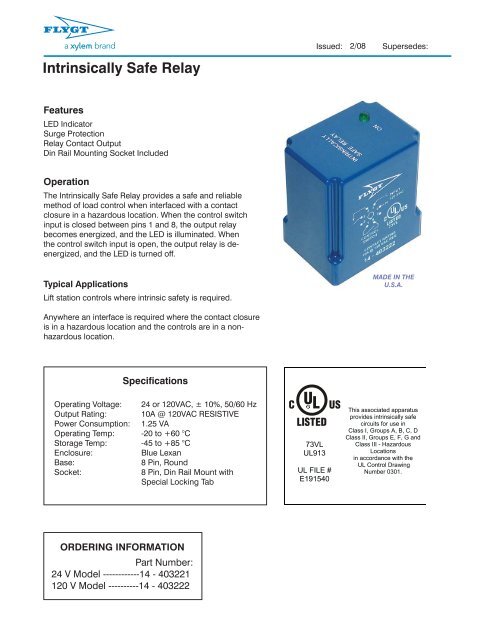Intrinsically Safe Relay - Flygt