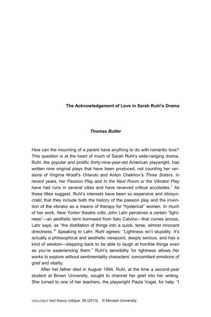 The Acknowledgement of Love in Sarah Ruhl's Drama ... - Arts