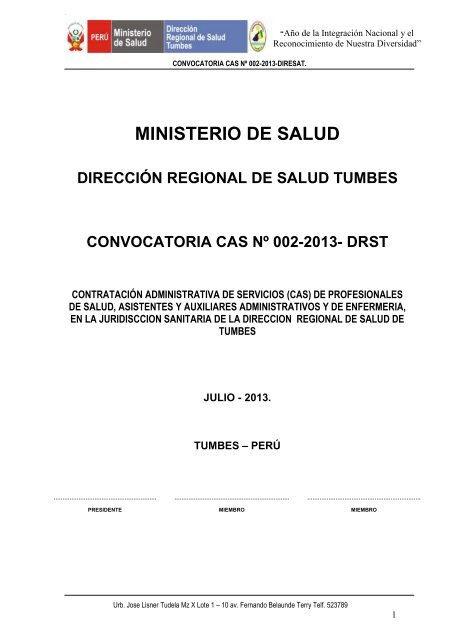 primera convocatoria cas nº 001-2010-diresa piura - Direccion ... primera convocatoria cas nº 001-2010-diresa piura - Direccion ...