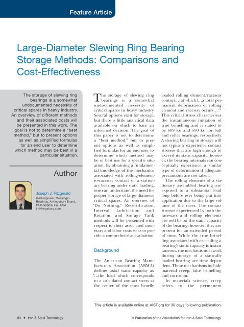 Slewing Ring Bearing Storage, from Iron & Steel Technology