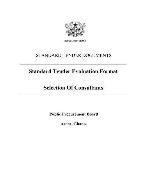 Standard Tender Evaluation Format Selection Of Consultants
