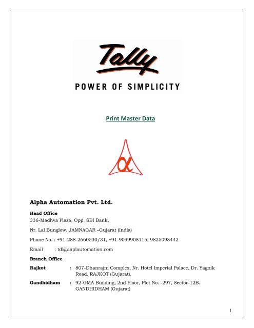 Print Master Data - Alpha Automation Pvt Ltd