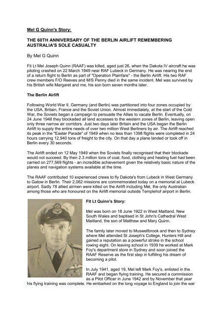Mel G Quinn's Story: THE 60TH ANNIVERSARY OF THE ... - Legacy