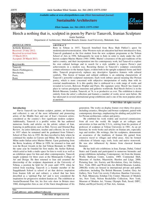 Heech a nothing that is, sculpted in poem by Parviz Tanavoli, Iranian ...