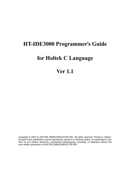 Holtek C Compiler Users Guide Holtek Semiconductor Inc