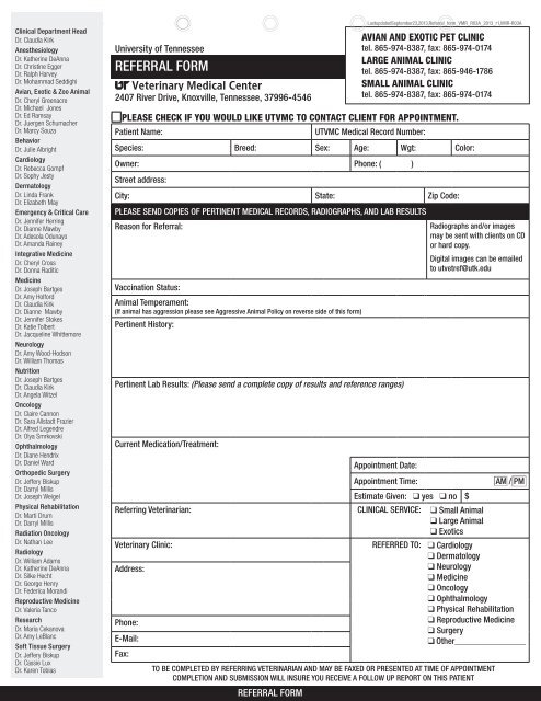 Standard Referral Form - The University of Tennessee College of ...