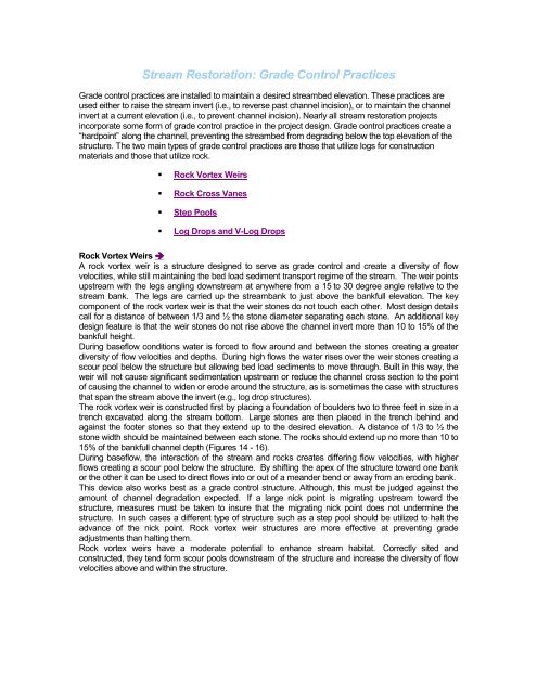 Stream Restoration: Grade Control Practices