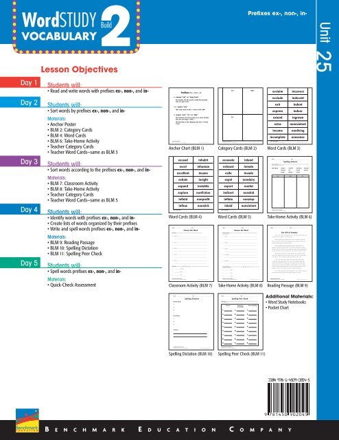 Spelling Words with Prefixes ex-, non-, in - Benchmark Word Study ...