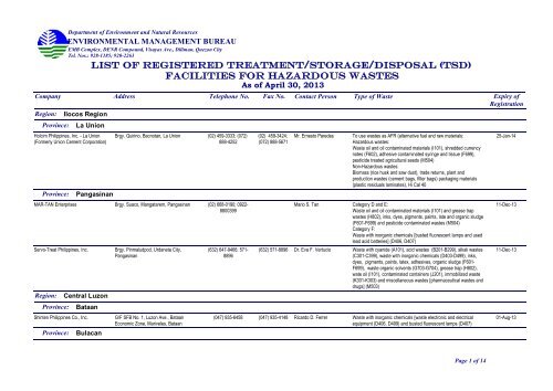 List of Accredited Hazardous Waste Transporter - EMB List of Accredited Hazardous Waste Transporter - EMB