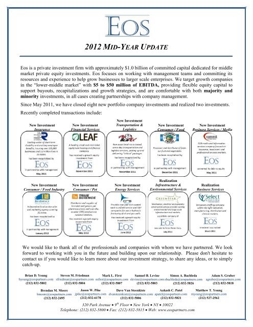 2012 MID-YEAR UPDATE - Eos Partners