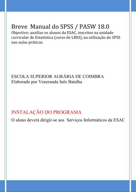 Breve Manual do SPSS / PASW 18.0 - ESAC
