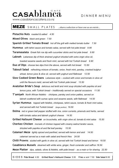 MENU PDF 2013 - Casablanca Cafe