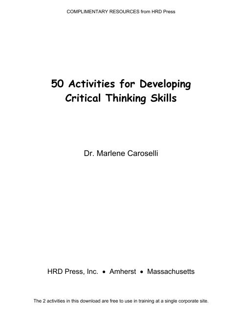 50 Activities for Developing Critical Thinking Skills - SPERS 50 Activities for Developing Critical Thinking Skills - SPERS