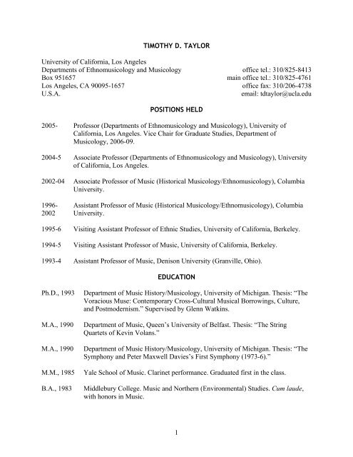 Taylor CV - Timothy D. Taylor