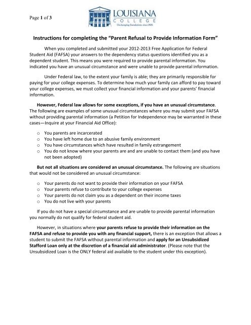 Parent Refusal to Provide Information Form