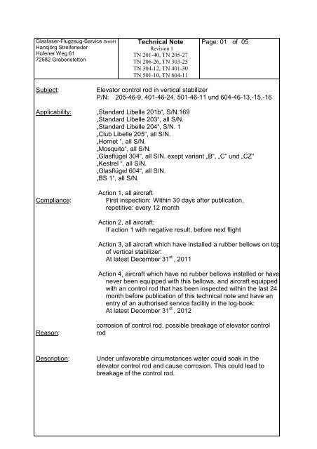 Technical Note Page - Glasfaser-Flugzeug-Service GmbH