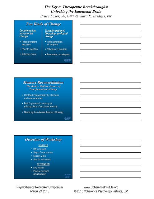 Handout-Ecker-Bridge.. - Coherence Therapy