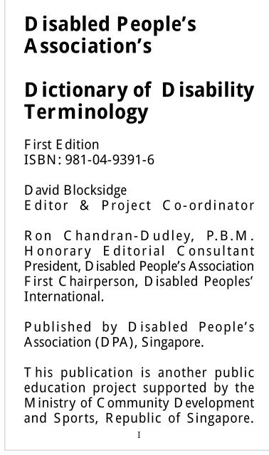 Dictionary of Disability Terminology - The Disabled People's ...