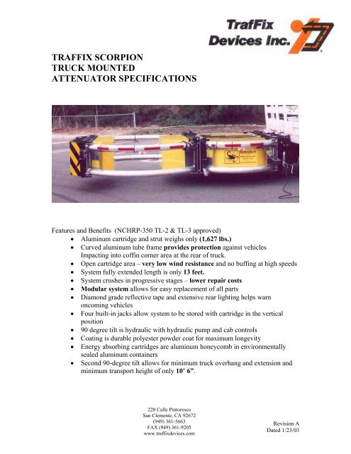 traffix scorpion truck mounted attenuator specifications