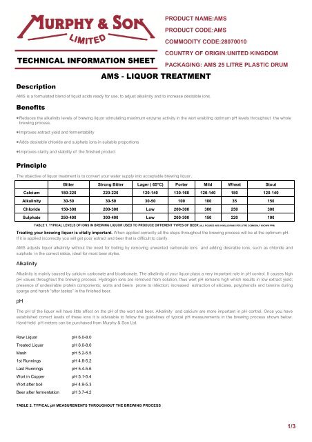 AMS Liquor Treatment - Murphy & Son Ltd.