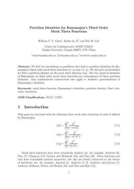 Partition Identities For Ramanujans Third Order Mock Theta Functions