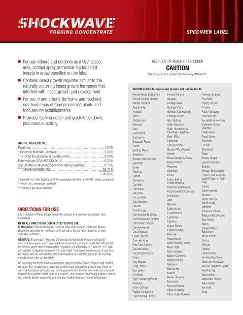 Shockwave Fogging Concentrate Label - Connor's Pest Protection