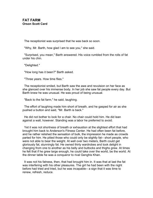 "Fat Farm" by Orson Scott Card - Tripod