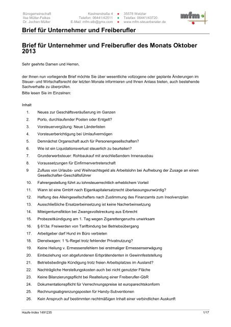Brief für Unternehmer und Freiberufler Brief für Unternehmer und ...