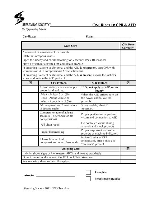 ONE RESCUER CPR & AED - Lifesaving Society