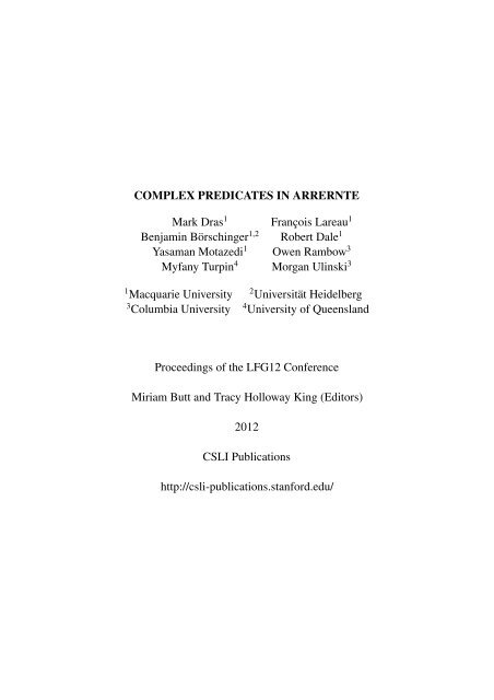 COMPLEX PREDICATES IN ARRERNTE Mark ... - François Lareau