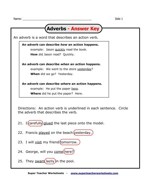 Examples Of Adverbs In A Sentence With Answers