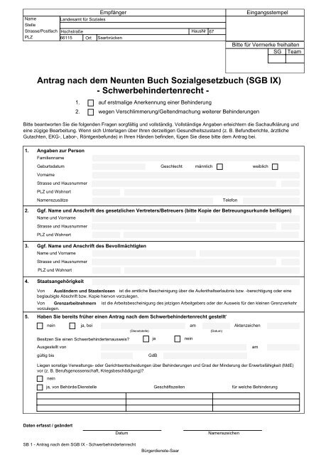 Antrag nach dem Neunten Buch Sozialgesetzbuch (SGB IX ...