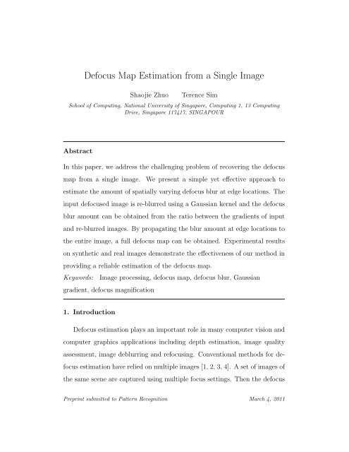 Defocus Map Estimation From A Single Image Shaojie Zhuo