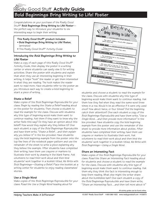 Bold Beginnings Bring Writing to Life! - Really Good Stuff