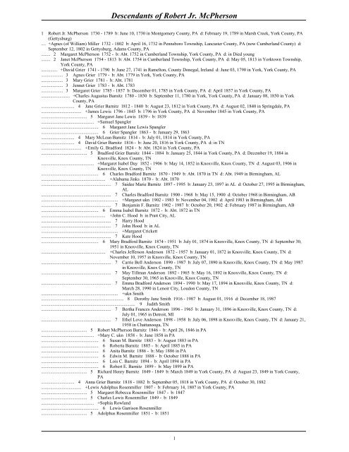Descendants of Robert Jr. McPherson - Clan Macpherson Association